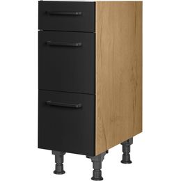 Unterschrank Nobilia "MIAMI", vormontiert, mit h&ouml;henverstellbaren Sockelf&uuml;&szlig;en, in den", front: schwarz supermatt korpus: eiche sierra, B:30cm H:87cm T:58,3cm, Schr&auml;nke, Unterschrank, Breiten 30, 45, 60 und 90 cm, mit Schubkasten und Ausz&uuml;gen