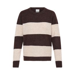 Strickpullover Ichi "Langarm IHEDEEN", Damen, Gr. L, chicory coffee w wei&szlig; stripe, Obermaterial: 68% Polyacryl PAN. 30% Polyester PES. 2% Elasthan EL., Pullover Strickpullover