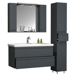 Waschtisch Vcm "4-tlg. Waschplatz Waschtisch Schubladen Silora XL", schwarz (anthrazit), B:130cm T:46cm, Waschtische, Waschtisch