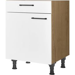 Unterschrank Nobilia "MIAMI", Ausrichtung w&auml;hlbar, vormontiert, in den Breiten 30, 45 und", front: alpinwei&szlig;, korpus: eiche sierra, B:60cm H:87cm T:58,3cm, Schr&auml;nke, Unterschrank, 60 cm Breite, mit h&ouml;henverstellbaren Sockelf&uuml;&szlig;en, vormontiert
