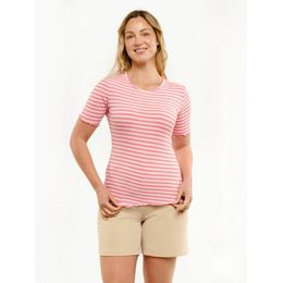 Kurzarmhemd LIBERT&Eacute; ESSENTIEL "Libert&eacute; Essentiel T-shirt NATALIA", Damen, Gr. L, Normalgr&ouml;&szlig;en, pink rose stripe, Obermaterial: 95% Viskose, 5% Elasthan, Hemden