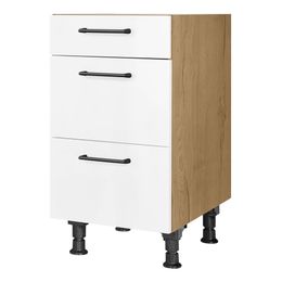 Unterschrank Nobilia "MIAMI", vormontiert, mit h&ouml;henverstellbaren Sockelf&uuml;&szlig;en, in den", front: alpinwei&szlig;, korpus: eiche sierra, B:45cm H:87cm T:58,3cm, Schr&auml;nke, Unterschrank, Breiten 30, 45, 60 und 90 cm, mit Schubkasten und Ausz&uuml;gen