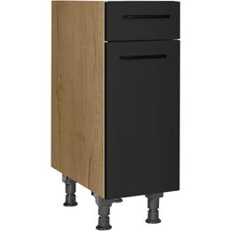 Unterschrank Nobilia "MIAMI", Ausrichtung w&auml;hlbar, vormontiert, in den Breiten 30, 45 und", front: schwarz supermatt korpus: eiche sierra, B:30cm H:87cm T:58,3cm, Schr&auml;nke, Unterschrank, 60 cm Breite, mit h&ouml;henverstellbaren Sockelf&uuml;&szlig;en, vormontiert