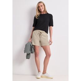 Shorts Street One, Damen, Gr. 40, beige (cobble stone), Stoff, 59% Polyester, 40% Viskose, 1% Elasthan, unifarben, regular fit normal, Hosen Shorts, Middle Waist