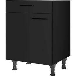 Unterschrank Nobilia "MIAMI", Ausrichtung w&auml;hlbar, vormontiert, in den Breiten 30, 45 und", front: schwarz supermatt korpus: schwarz, B:60cm H:87cm T:58,3cm, Schr&auml;nke, Unterschrank, 60 cm Breite, mit h&ouml;henverstellbaren Sockelf&uuml;&szlig;en, vormontiert