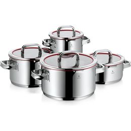 Topf-Set WMF "Function 4 Induktion, Glasdeckel mit 4 Abgie&szlig;funktionen", rot (edelstahl, rot), B:29cm H:23,5cm L:57cm, T&ouml;pfe, w&auml;rmereduzierende Griffe, Induktions T&ouml;pfe Set mit Innenskalierung