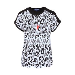 T-Shirt NAVIGAZIONE "NAVIGAZIONE Shirt", Damen, Gr. 40, schwarz-wei&szlig; (schwarz wei&szlig;), Obermaterial: 92% Viskose CV. 8% Elasthan EL., regular fit, Rundhals, Shirts T-Shirt, mit Schriftzug You Make Me Smile auf der Vorderseite