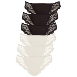 String Nina von C. "6er Pack String Silver Edition", Damen, Gr. 36, schwarz (schwarz, champagner), Obermaterial: 86% Polyamid PA. 14% Elasthan EL., Unterhosen String