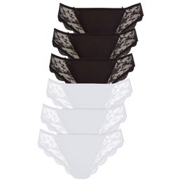 String Nina von C. "6er Pack String Silver Edition", Damen, Gr. 36, bunt (wei&szlig;, schwarz), Obermaterial: 86% Polyamid PA. 14% Elasthan EL., Unterhosen String