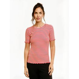 Kurzarmhemd LIBERT&Eacute; ESSENTIEL "Libert&eacute; Essentiel T-shirt NATALIA", Damen, Gr. M, Normalgr&ouml;&szlig;en, lobster rot creme stripe, Obermaterial: 95% Viskose, 5% Elasthan, Hemden