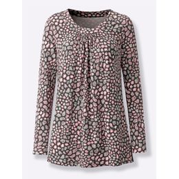 sheego Gro&szlig;e Gr&ouml;&szlig;en Tunikashirt mit Raffung am Ausschnitt, graphit-altrosa-bedruckt, Gr&ouml;&szlig;e 46 - Damen