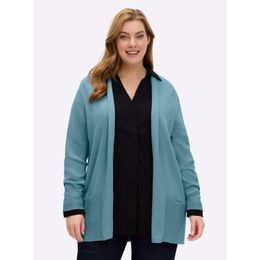 sheego Gro&szlig;e Gr&ouml;&szlig;en Longstrickjacke mit Schalkragen, wintert&uuml;rkis, Gr&ouml;&szlig;e 48 - Damen