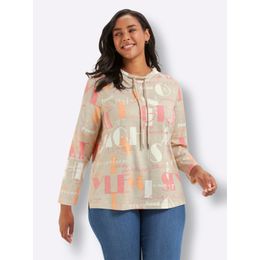 sheego Gro&szlig;e Gr&ouml;&szlig;en Langarmshirt mit Seitenschlitzen, sand-flamingo-bedruckt, Gr&ouml;&szlig;e 50 - Damen