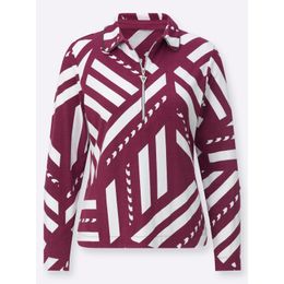 sheego Gro&szlig;e Gr&ouml;&szlig;en Poloshirt mit Krempel-&Auml;rmel, bordeaux-wei&szlig;-bedruckt, Gr&ouml;&szlig;e 52 - Damen