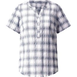 CR&Eacute;ATION L Damen Karobluse aus b&uuml;gelfreiem Seersucker marine-ecru-kariert Gr&ouml;&szlig;e 36