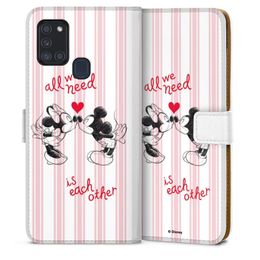 DeinDesign Galaxy A21s Handy Klapph&uuml;lle Handyh&uuml;lle aus Kunst Leder wei&szlig; Flip Case Love Disney Sideflip mit Lasche