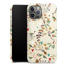 DeinDesign iPhone 12 Pro Max Handy Premium Case Smartphone Handyh&uuml;lle Schutzh&uuml;lle matt Flowers Bird Retro Premium Case