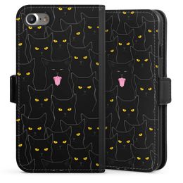 DeinDesign iPhone SE (2020) Handy Klapph&uuml;lle Handyh&uuml;lle aus Kunst Leder schwarz Flip Case Muster Eye Cat Sideflip mit Lasche