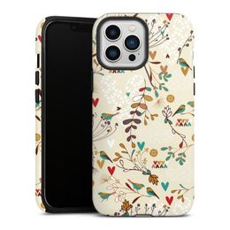 DeinDesign iPhone 13 Pro Max Handy Panzer Handyh&uuml;lle robuste Outdoor H&uuml;lle Schutzh&uuml;lle gl&auml;nzend Flowers Bird Retro Tough Case
