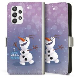 DeinDesign Galaxy A52s 5G Handy Klapph&uuml;lle Handyh&uuml;lle aus Kunst Leder wei&szlig; Flip Case Frozen Olaf Official Licensed Product Frozen Sideflip mit Lasche