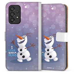 DeinDesign Galaxy A33 5G Handy Klapph&uuml;lle Handyh&uuml;lle aus Kunst Leder wei&szlig; Flip Case Frozen Olaf Official Licensed Product Frozen Sideflip mit Lasche