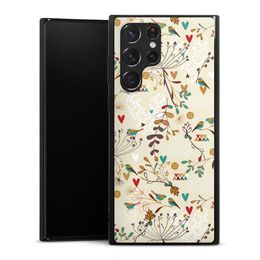 DeinDesign Galaxy S22 Ultra Handy Silikon H&uuml;lle Case schwarz Handyh&uuml;lle Flowers Bird Retro