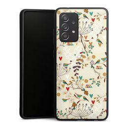 DeinDesign Galaxy A52s 5G Handy Premium Silikon H&uuml;lle Handyh&uuml;lle schwarz Case Flowers Retro Bird Silikon Premium Case