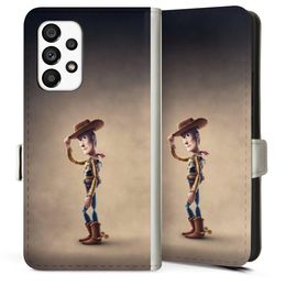 DeinDesign Galaxy A53 5G Handy Klapph&uuml;lle Handyh&uuml;lle aus Kunst Leder wei&szlig; Flip Case Disney Pixar Toy Story Woody Sideflip mit Lasche