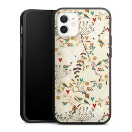 DeinDesign iPhone 12 mini Handy Premium Silikon H&uuml;lle Handyh&uuml;lle schwarz Case Flowers Bird Retro Silikon Premium Case