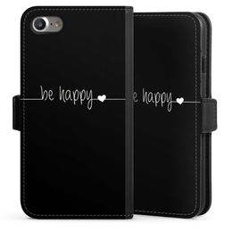 DeinDesign iPhone SE (2022) Handy Klapph&uuml;lle Handyh&uuml;lle aus Kunst Leder schwarz Flip Case Sayings Happiness Statement Sideflip mit Lasche