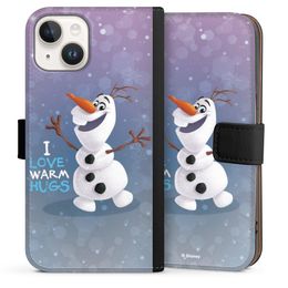 DeinDesign iPhone 14 Handy Klapph&uuml;lle Handyh&uuml;lle aus Kunst Leder schwarz Flip Case Frozen Olaf Official Licensed Product Frozen Sideflip mit Lasche
