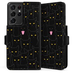 DeinDesign Galaxy S21 Ultra 5G Handy Klapph&uuml;lle Handyh&uuml;lle aus Kunst Leder schwarz Flip Case Muster Eye Cat Sideflip mit Lasche