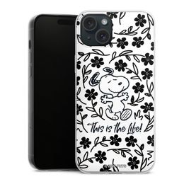 DeinDesign iPhone 15 Plus Handy Slim Case Silikon Handyh&uuml;lle transparent H&uuml;lle extra d&uuml;nn Peanuts Flowers Snoopy Silikon Slim Case