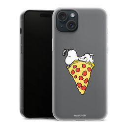 DeinDesign iPhone 15 Plus Handy Slim Case Silikon Handyh&uuml;lle transparent H&uuml;lle extra d&uuml;nn Peanuts Pizza Snoopy Silikon Slim Case