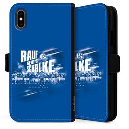DeinDesign iPhone X Handy Klapph&uuml;lle Handyh&uuml;lle aus Kunst Leder schwarz Flip Case Official Licensed Product Ascent Fc Schalke 04 Sideflip mit langer Lasche