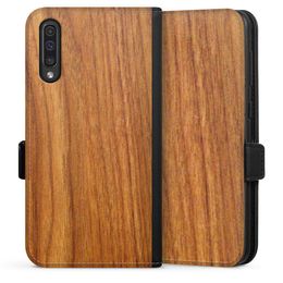 DeinDesign Galaxy A50 Handy Klapph&uuml;lle Handyh&uuml;lle aus Kunst Leder schwarz Flip Case Larch Wood Wooden Look Sideflip mit Lasche