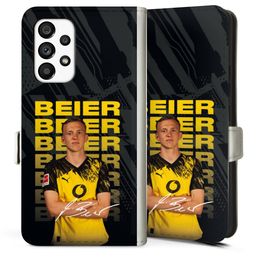 DeinDesign Galaxy A53 5G Handy Klapph&uuml;lle Handyh&uuml;lle aus Kunst Leder wei&szlig; Flip Case Borussia Dortmund Bvb Maximilian Beier Sideflip mit Lasche