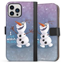 DeinDesign iPhone 13 Pro Max Handy Klapph&uuml;lle Handyh&uuml;lle aus Kunst Leder schwarz Flip Case Frozen Olaf Official Licensed Product Frozen Sideflip mit langer 