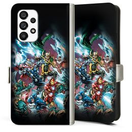 DeinDesign Galaxy A53 5G Handy Klapph&uuml;lle Handyh&uuml;lle aus Kunst Leder wei&szlig; Flip Case Comic Marvel Avengers Sideflip mit Lasche