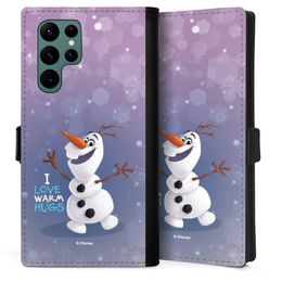 DeinDesign Galaxy S22 Ultra Handy Klapph&uuml;lle Handyh&uuml;lle aus Kunst Leder schwarz Flip Case Frozen Olaf Official Licensed Product Frozen Sideflip mit langer Lasche