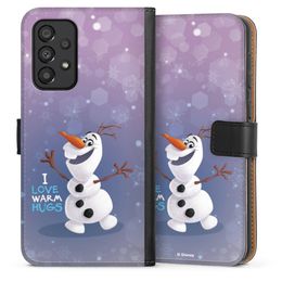 DeinDesign Galaxy A33 5G Handy Klapph&uuml;lle Handyh&uuml;lle aus Kunst Leder schwarz Flip Case Frozen Olaf Official Licensed Product Frozen Sideflip mit langer Lasche