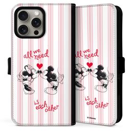 DeinDesign iPhone 16 Pro Handy Klapph&uuml;lle Handyh&uuml;lle aus Kunst Leder schwarz Flip Case Love Disney Sideflip mit Lasche