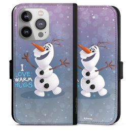DeinDesign iPhone 14 Pro Handy Klapph&uuml;lle Handyh&uuml;lle aus Kunst Leder schwarz Flip Case Frozen Olaf Official Licensed Product Frozen Sideflip mit langer Lasche