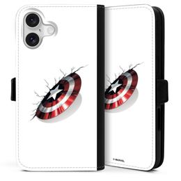 DeinDesign iPhone 16 Plus Handy Klapph&uuml;lle Handyh&uuml;lle aus Kunst Leder schwarz Flip Case Captain America Official Licensed Product Marvel Sideflip mit Lasche