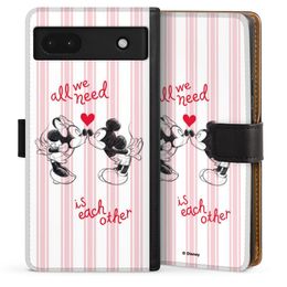 DeinDesign Google Pixel 6a Handy Klapph&uuml;lle Handyh&uuml;lle aus Kunst Leder schwarz Flip Case Love Disney Sideflip mit langer Lasche