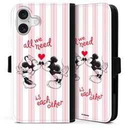 DeinDesign iPhone 16 Plus Handy Klapph&uuml;lle Handyh&uuml;lle aus Kunst Leder schwarz Flip Case Love Disney Sideflip mit Lasche