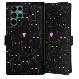 DeinDesign Galaxy S22 Ultra Handy Klapph&uuml;lle Handyh&uuml;lle aus Kunst Leder schwarz Flip Case Muster Eye Cat Sideflip mit langer Lasche