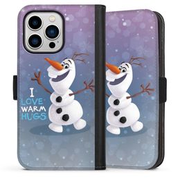 DeinDesign iPhone 13 Pro Handy Klapph&uuml;lle Handyh&uuml;lle aus Kunst Leder schwarz Flip Case Frozen Olaf Official Licensed Product Frozen Sideflip mit Lasche