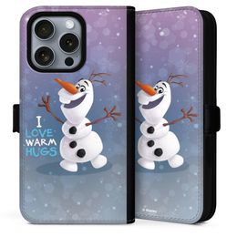 DeinDesign iPhone 16 Pro Max Handy Klapph&uuml;lle Handyh&uuml;lle aus Kunst Leder schwarz Flip Case Frozen Olaf Official Licensed Product Frozen Sideflip mit Lasche