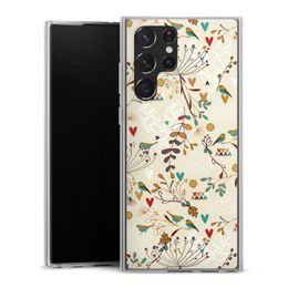 DeinDesign Galaxy S22 Ultra Handy Silikon H&uuml;lle Case transparent Handyh&uuml;lle Flowers Bird Retro Silikon Case